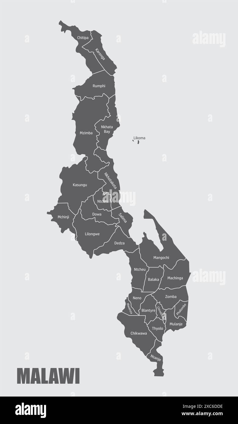 The administrative map of Malawi with labels Stock Vector Image & Art ...
