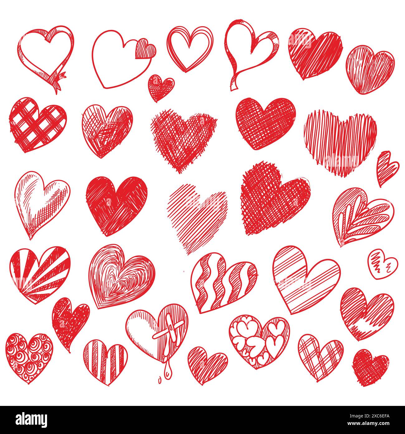 Hand draw valentines day hearts collection sketch design Stock Vector ...