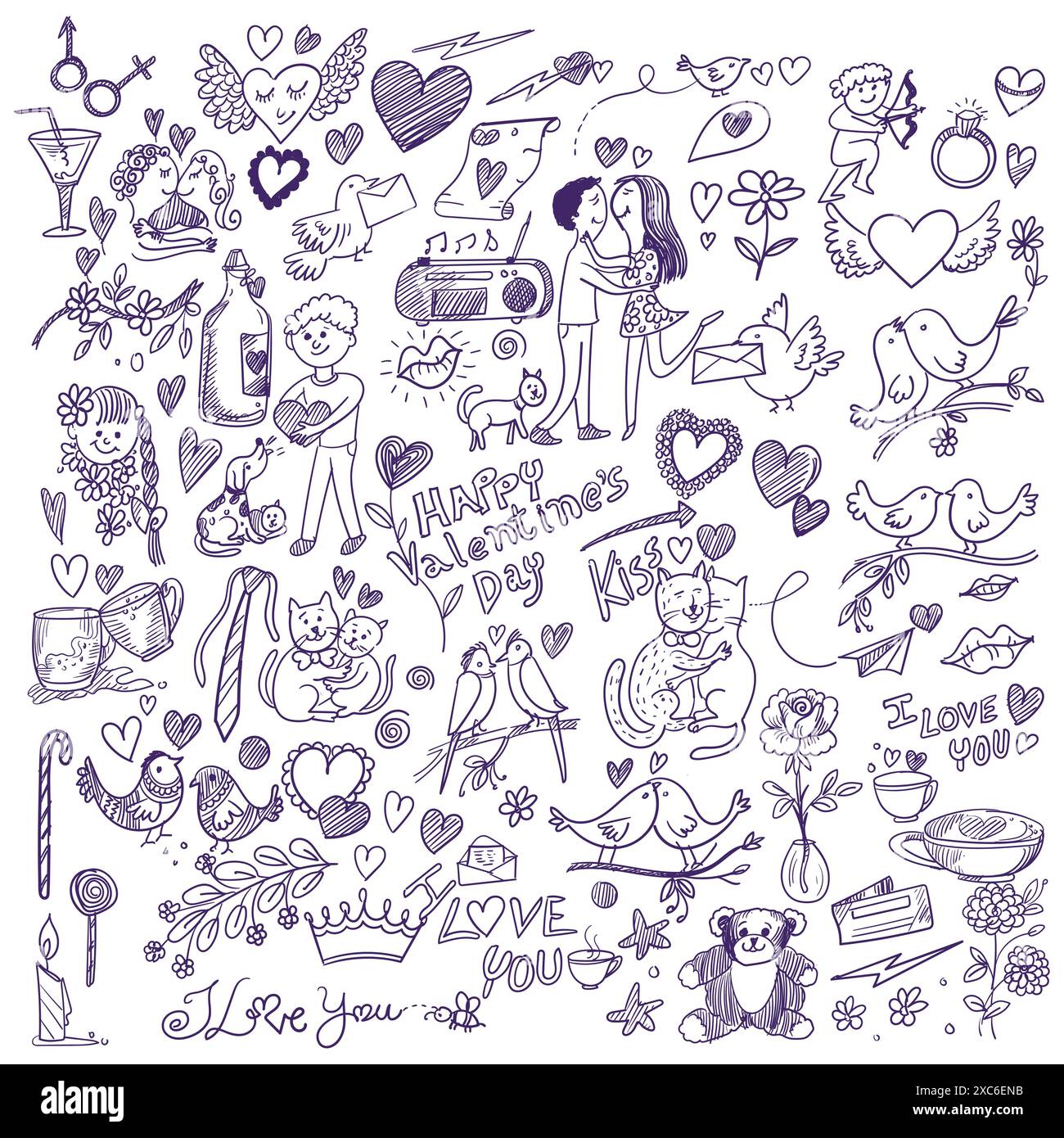 Hand draw valentine's day scrapbook page doodle sketch Stock Vector ...