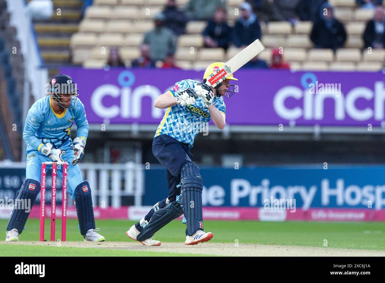 Dan Mousley in action bowling taken in Birmingham UK on 14 June 2024 ...