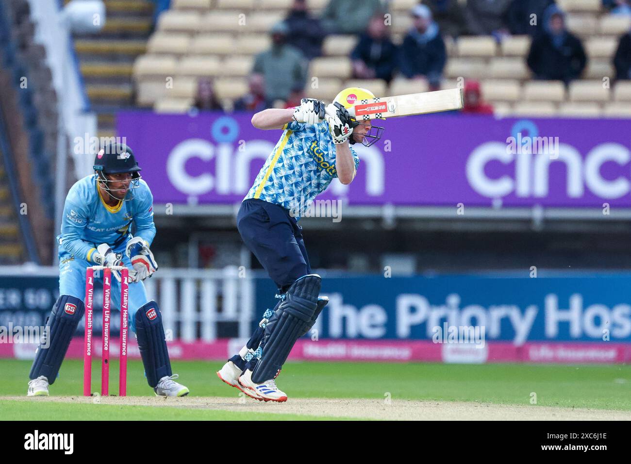 Dan Mousley in action bowling taken in Birmingham UK on 14 June 2024 ...