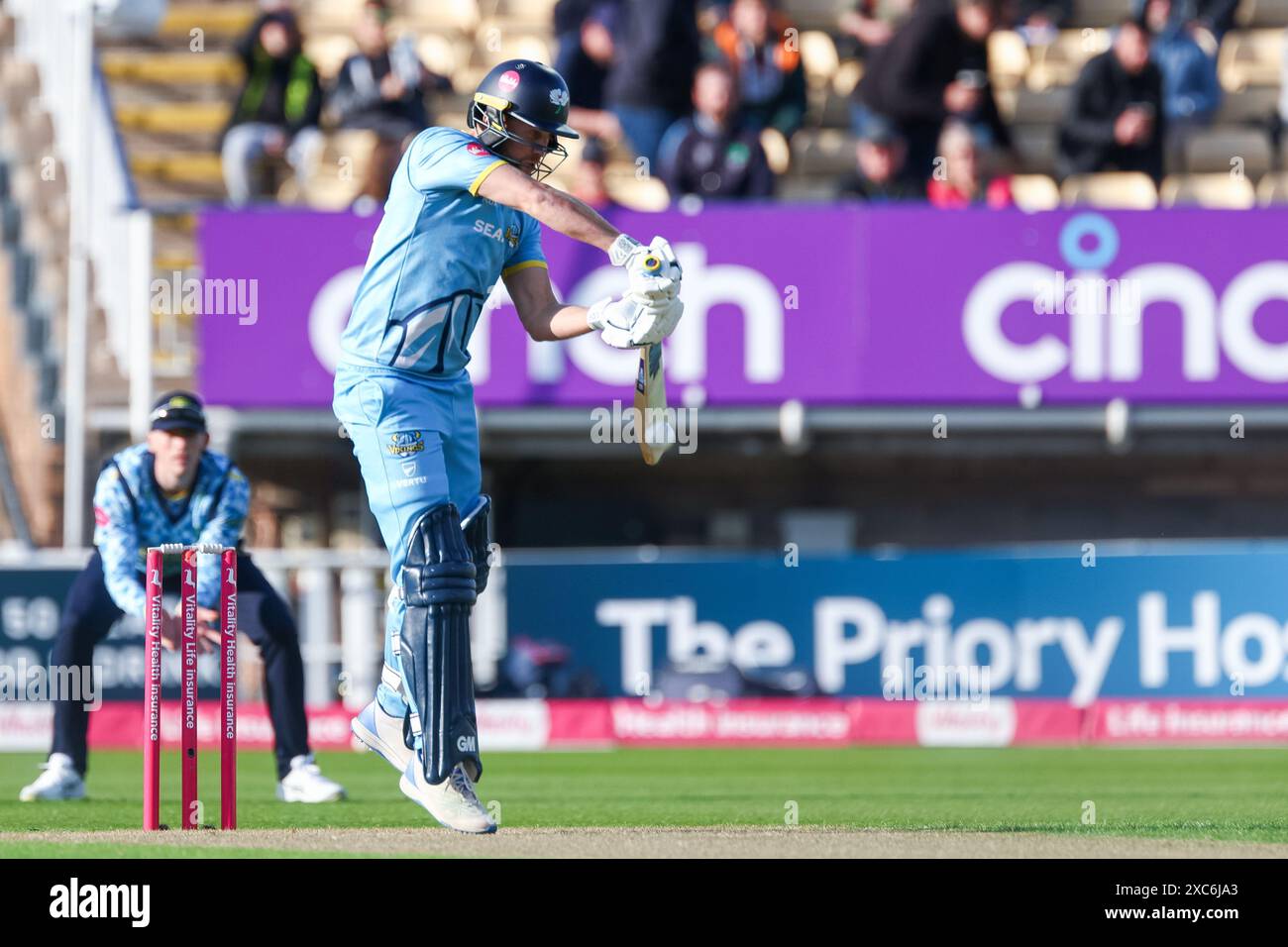 Adam Lyth in action with the bat taken in Birmingham UK on 14 June 2024 ...