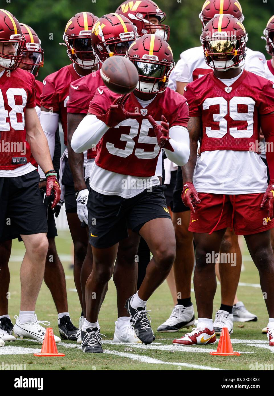 Washington Commanders safety Percy Butler (35) performing drills at ...