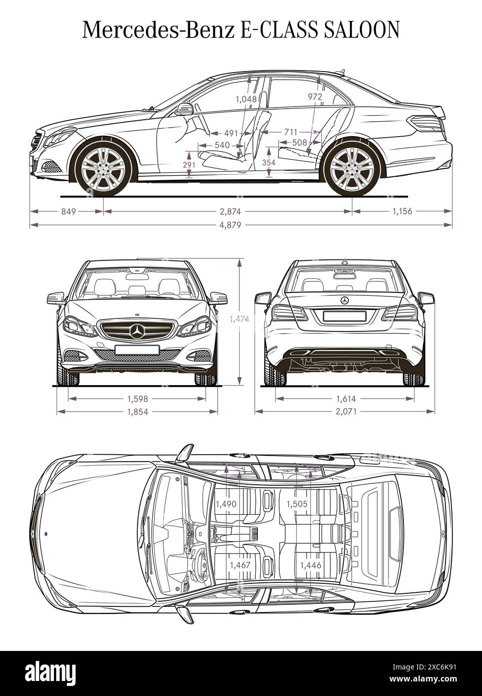 Mercedes Benz E Class Saloon 2014 car blueprint Stock Vector Image ...
