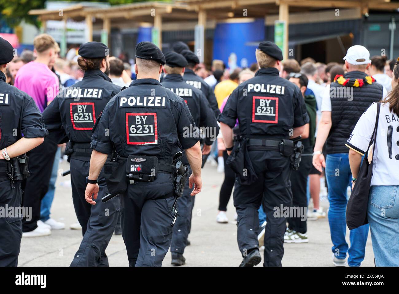 Munich, Bavaria, Germany - June 14, 2024: Police officers on standby to ...