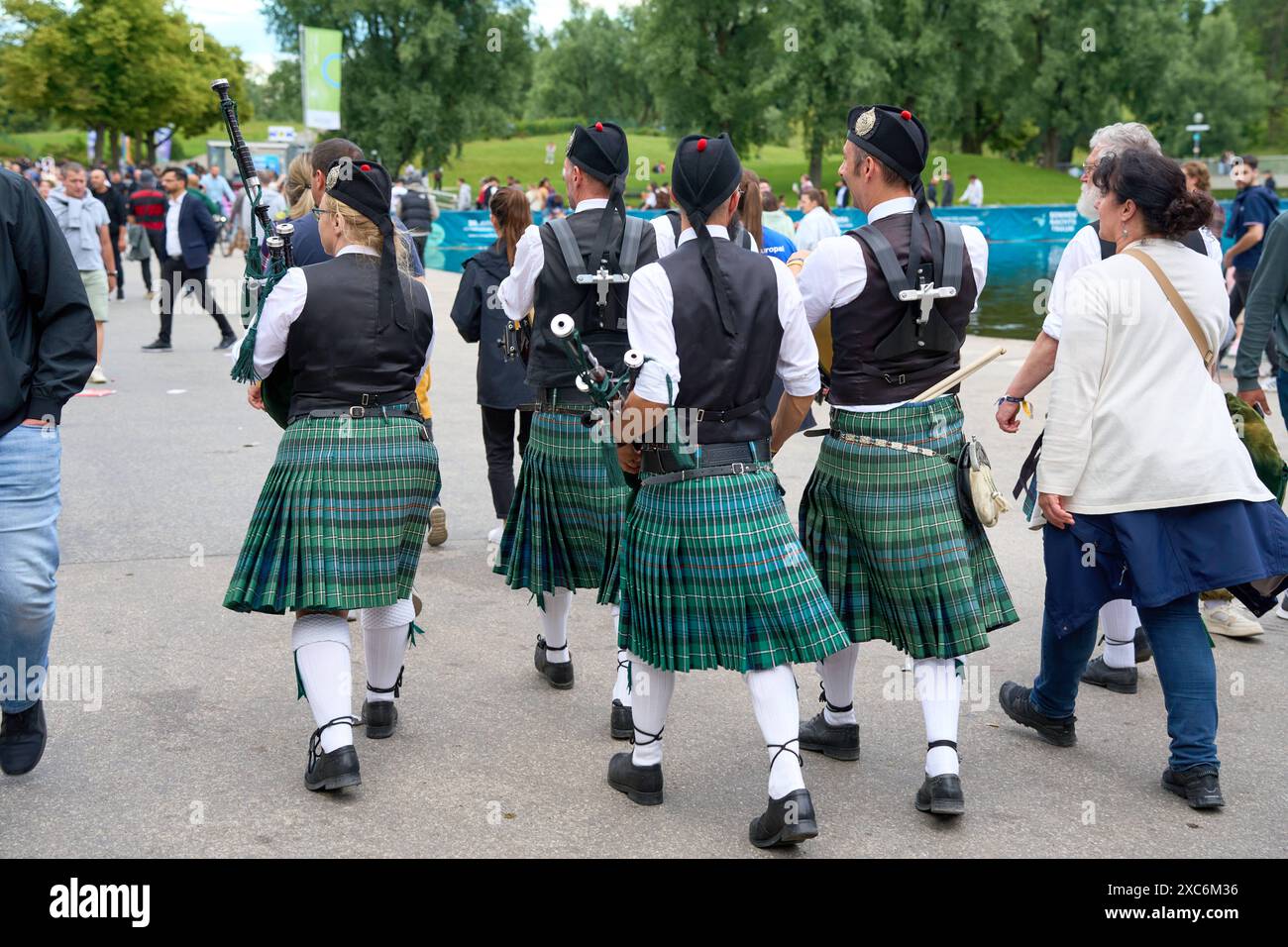 Munich, Bavaria, Germany - June 14, 2024: Traditional Scots with kilts ...