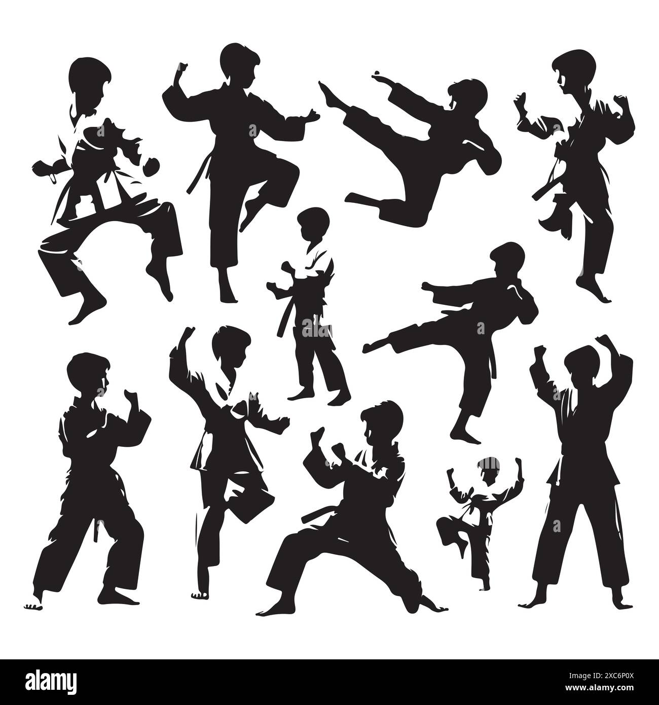 Silhouette set of young karate boys. Vector isolated illustration Stock ...