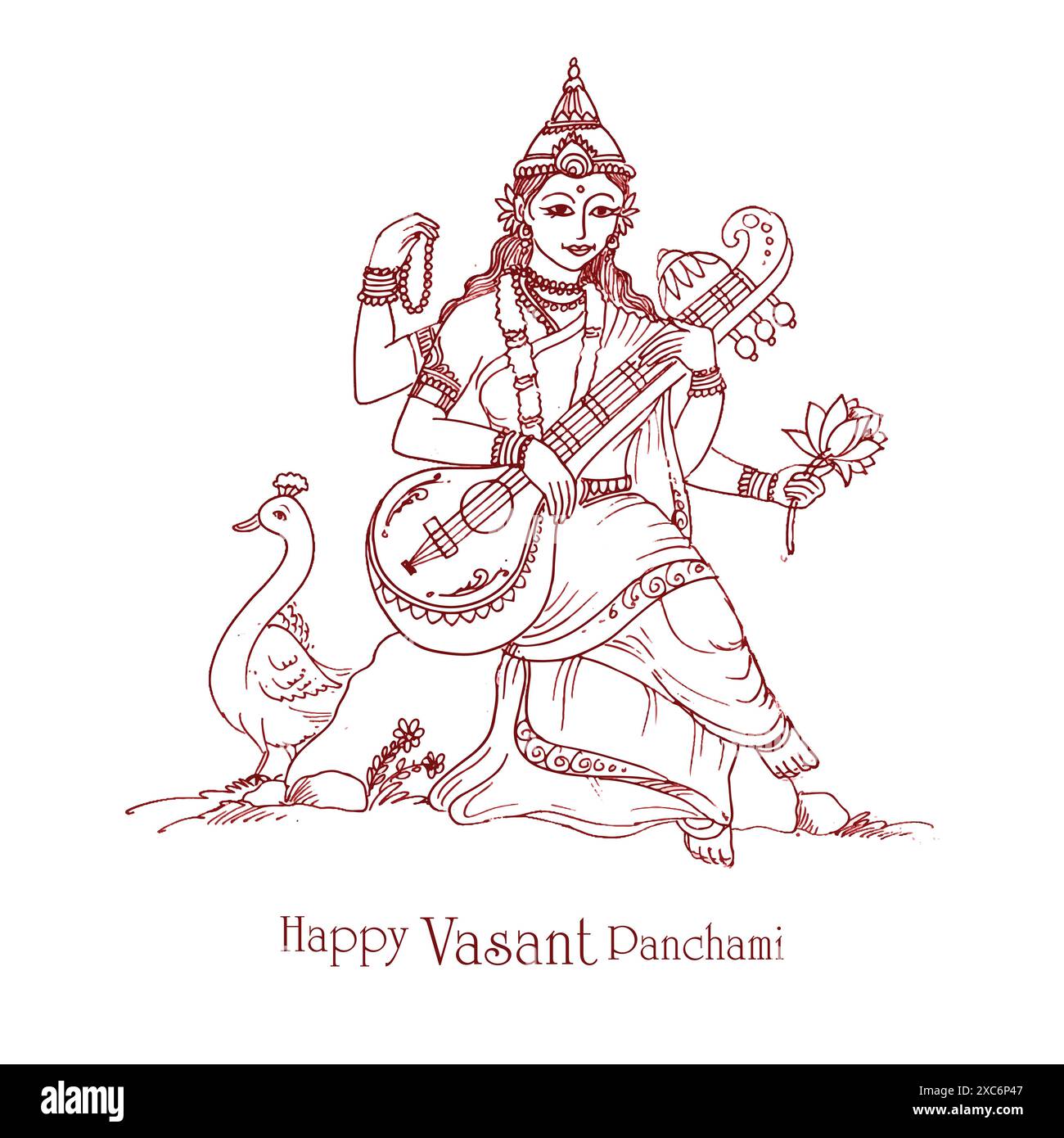 Hand draw indian god saraswati maa on vasant panchami card design Stock ...
