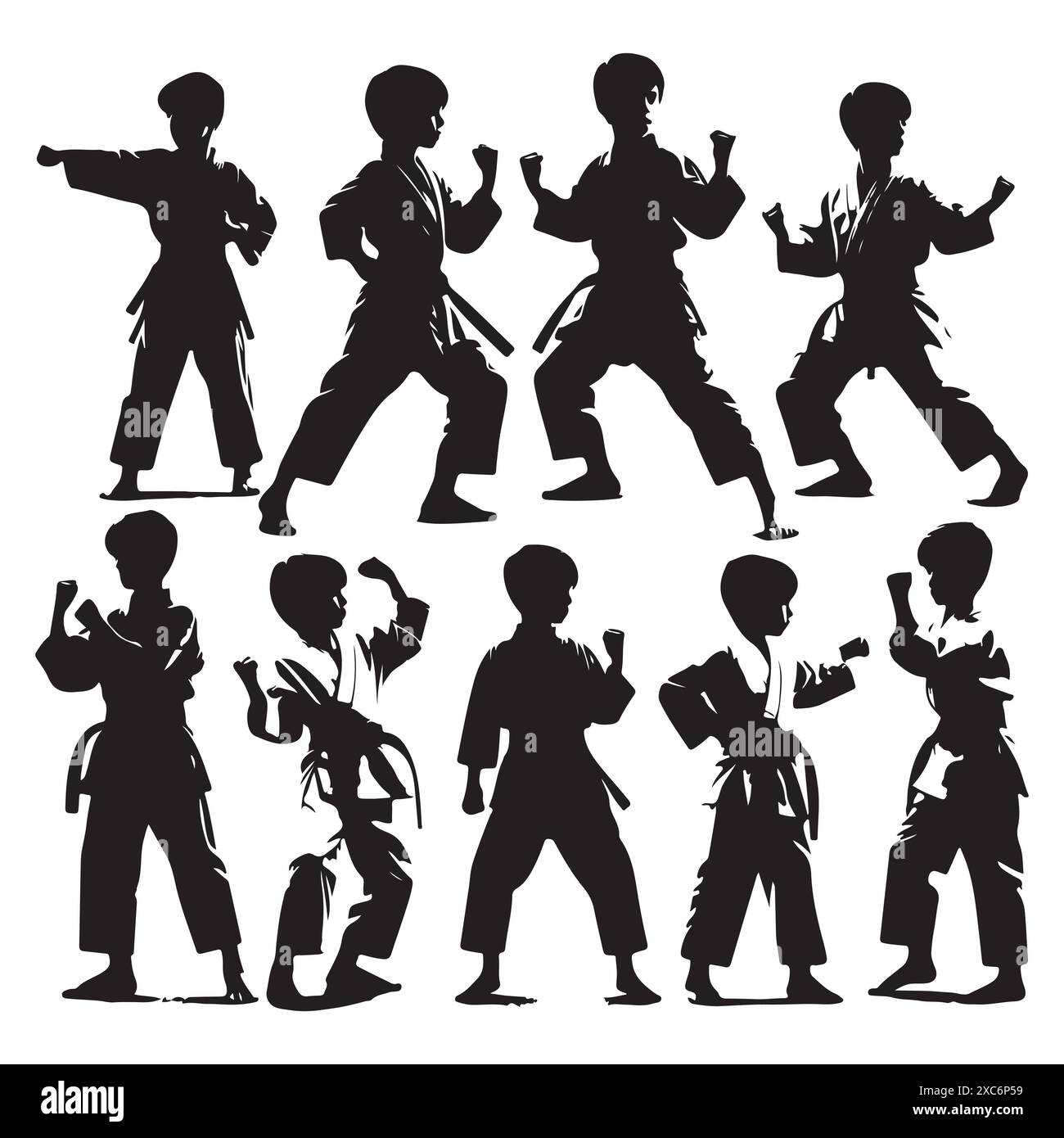 Silhouette set of young karate boys. Vector isolated illustration Stock ...
