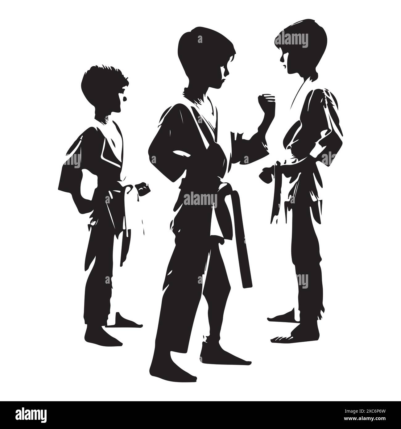 Silhouette set of young karate boys. Vector isolated illustration Stock ...