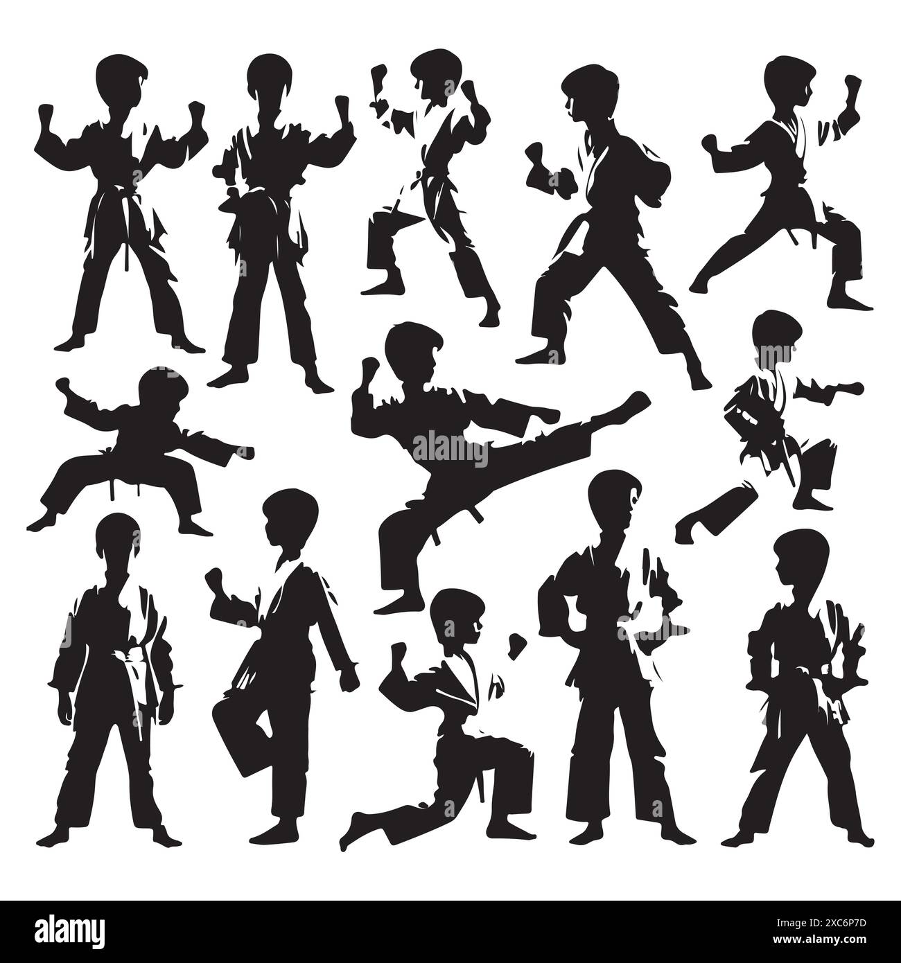 Silhouette set of young karate boys. Vector isolated illustration Stock ...