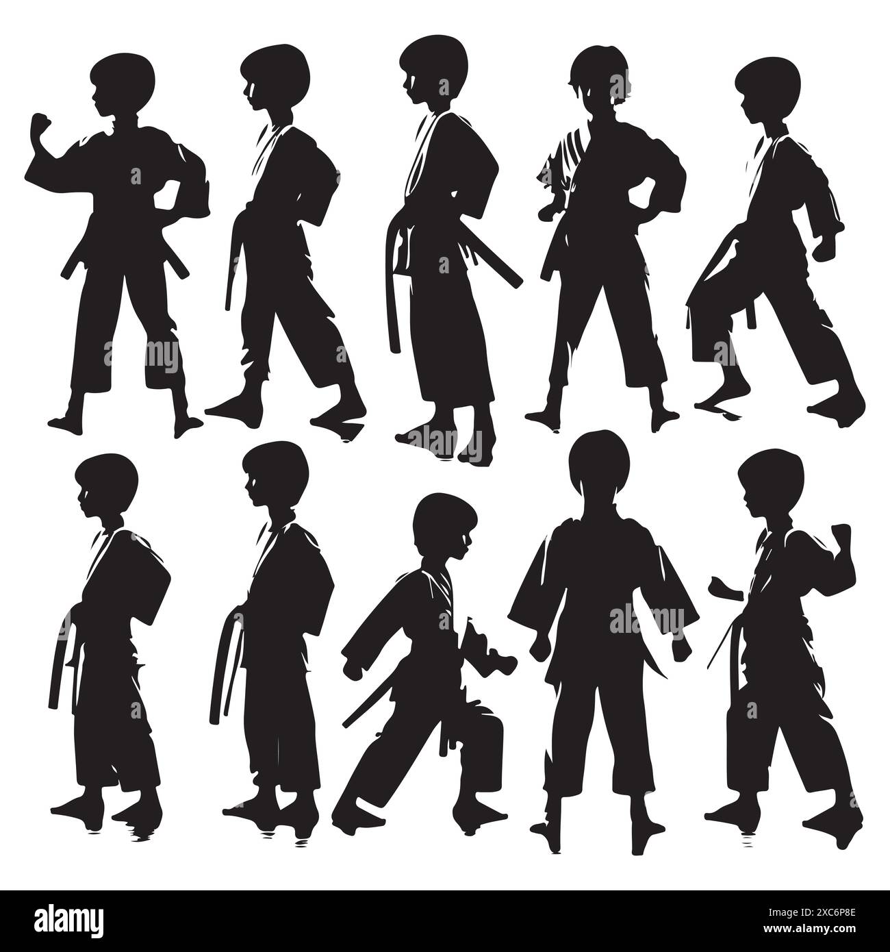 Silhouette set of young karate boys. Vector isolated illustration Stock ...