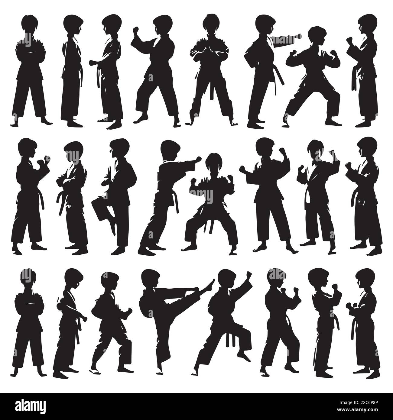 Silhouette set of young karate boys. Vector isolated illustration Stock ...