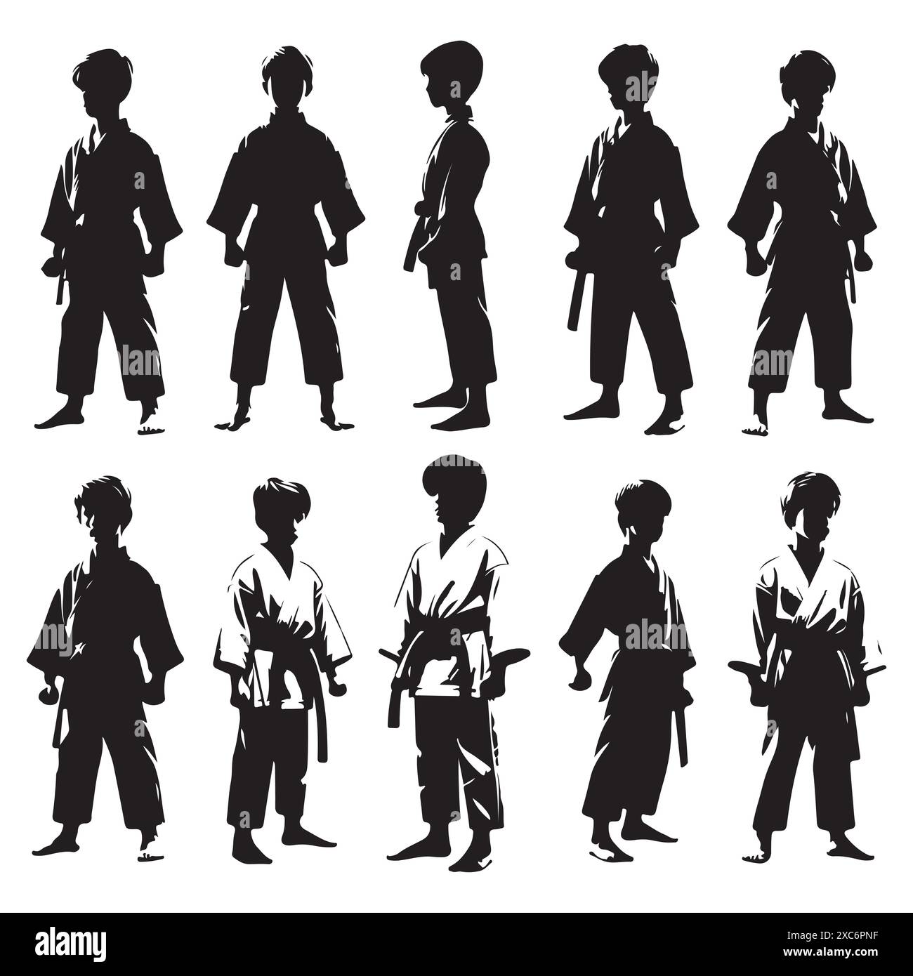 Silhouette set of young karate boys. Vector isolated illustration Stock ...