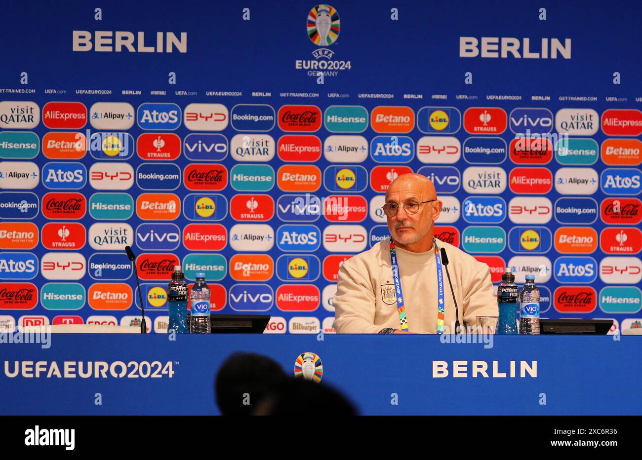 Berlin, Germany - June 14, 2024: Spain manager Luis de la Fuent speaks ...