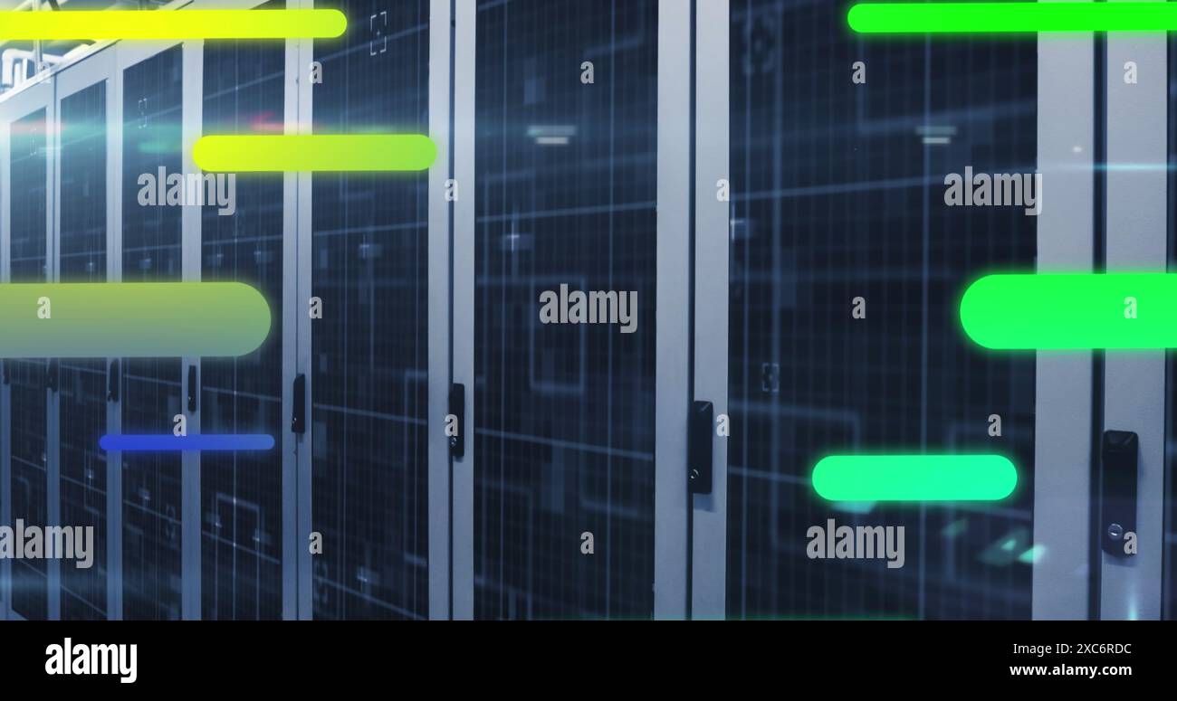 Image Of Colorful Gradient Light Trails And Light Spot Against Computer
