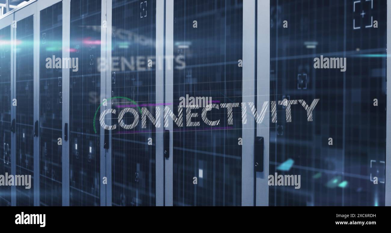 Image of business concept texts and light spot over computer server ...