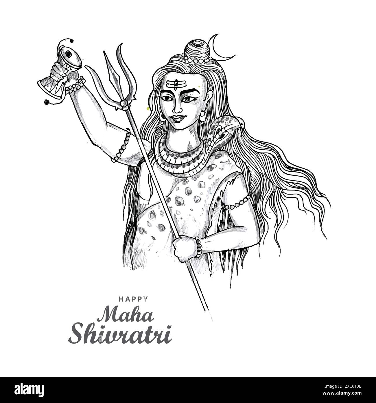 Hand draw hindu lord shiva sketch for indian god maha shivratri card ...