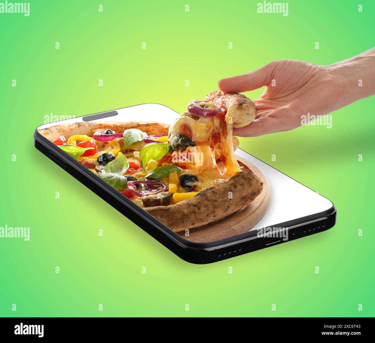 Green online ordering fast pizza hi-res stock photography and images - Alamy