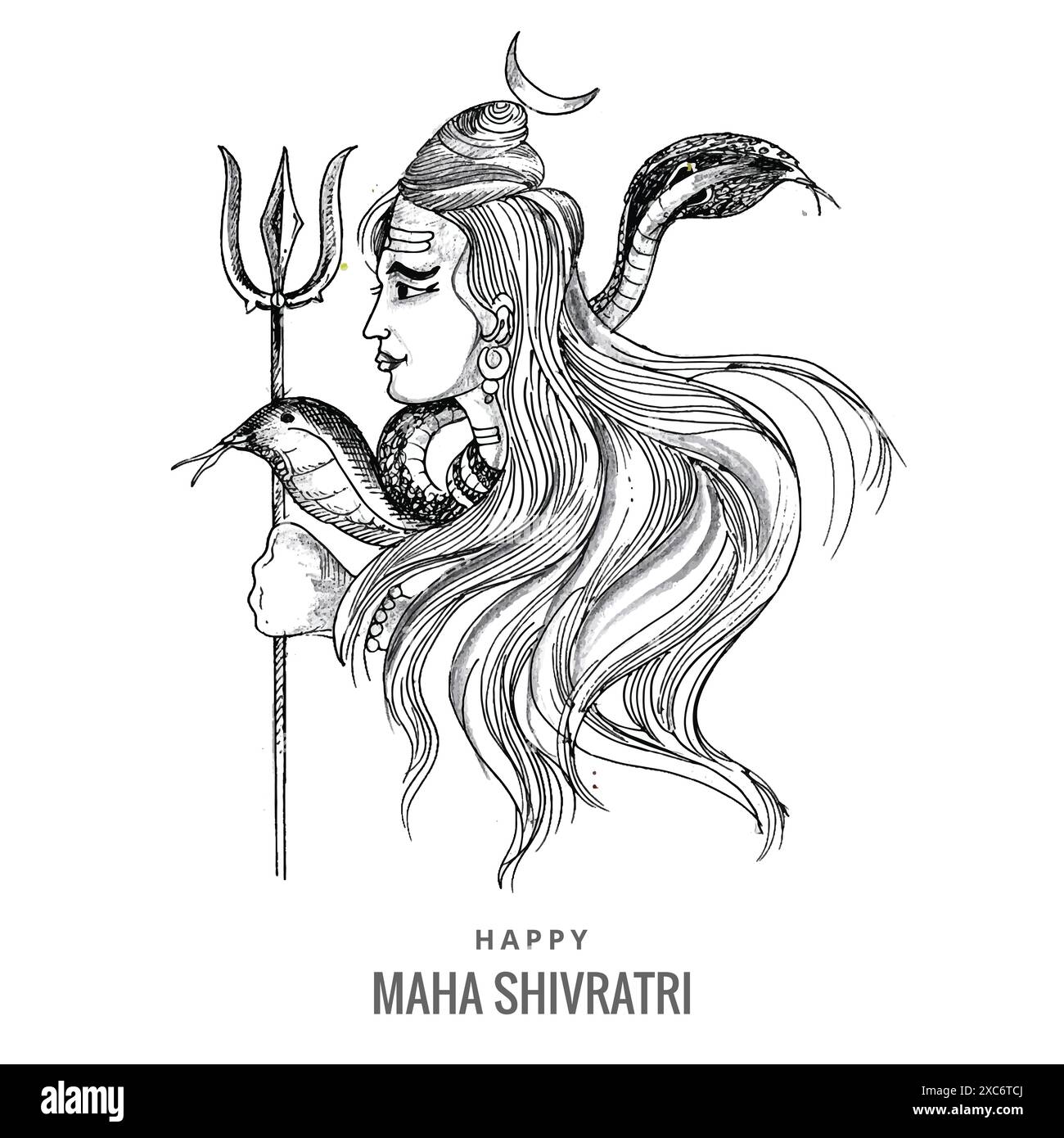 Hand draw hindu lord shiva sketch for indian god maha shivratri ...