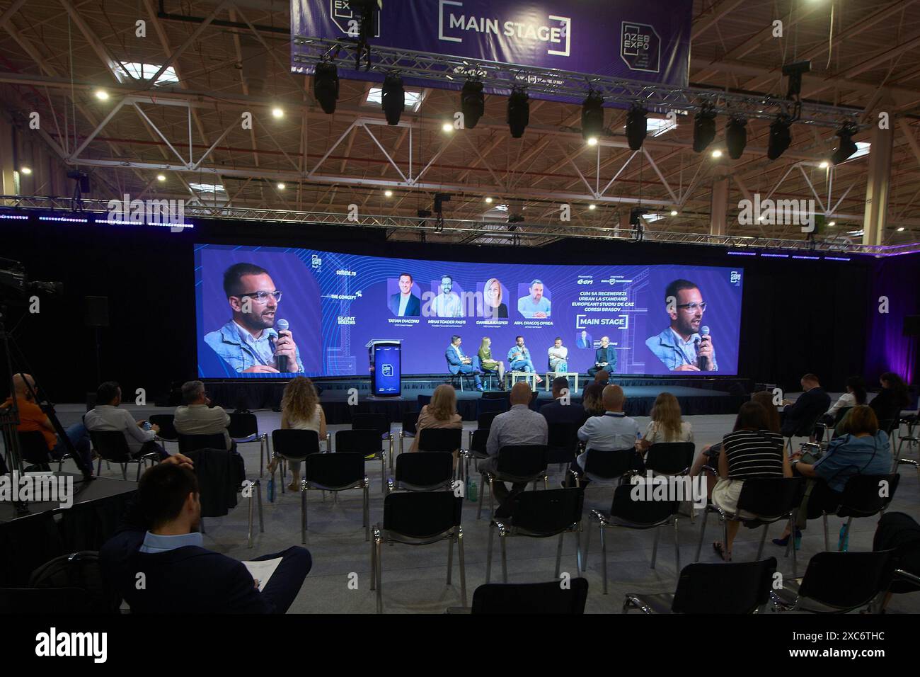 Bucharest, Romania. 14th June, 2024: Conference panel at nZEB Expo ...