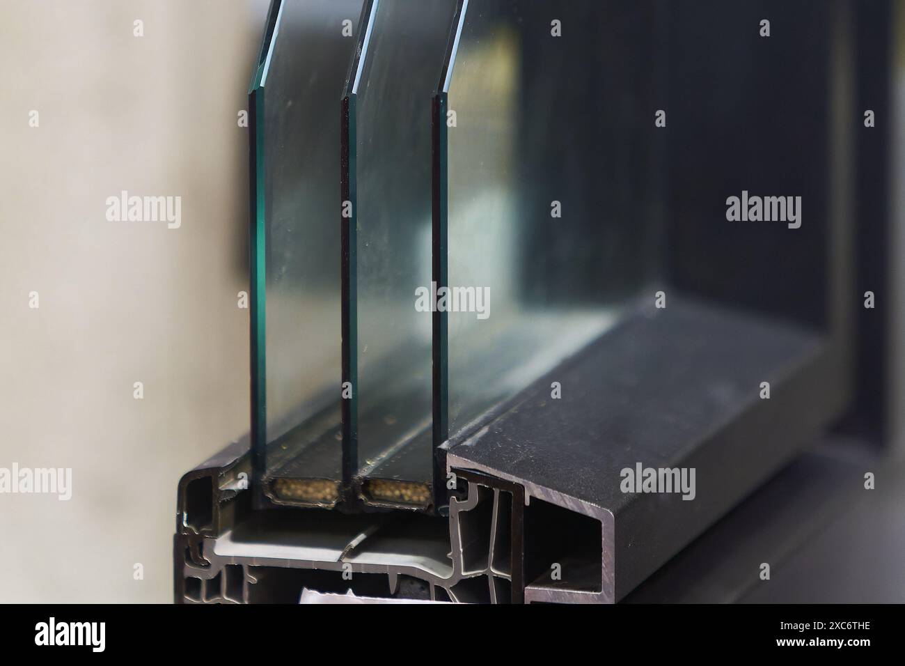 Bucharest, Romania. 14th June, 2024: Section in a triple-glazed, double ...