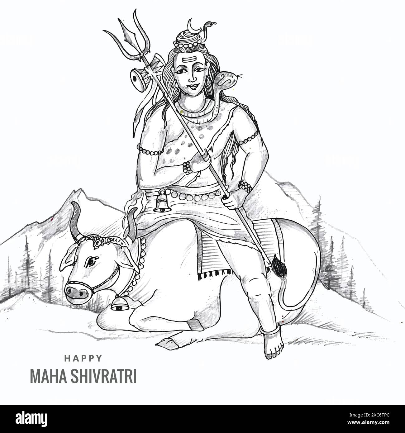 Hand draw hindu lord shiva sketch for indian god maha shivratri ...