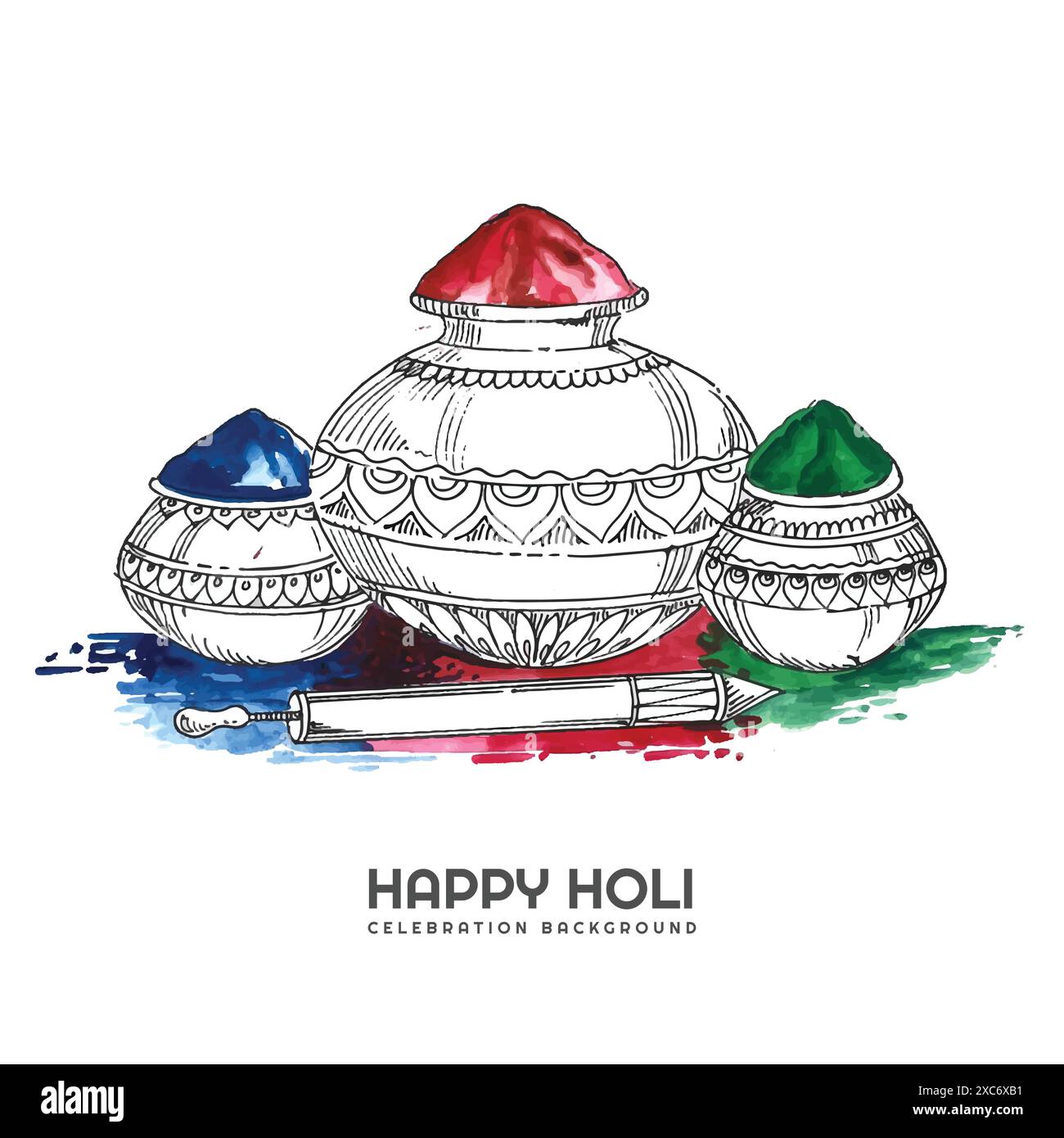 Hand draw sketch gulal bowl for happy holi festival background Stock ...
