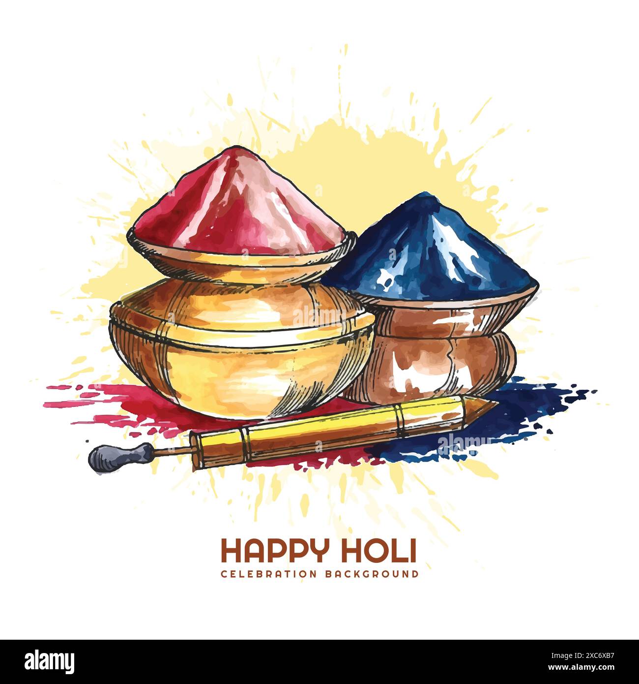 Colorful gulal in earthen bowl for happy holi card background Stock ...