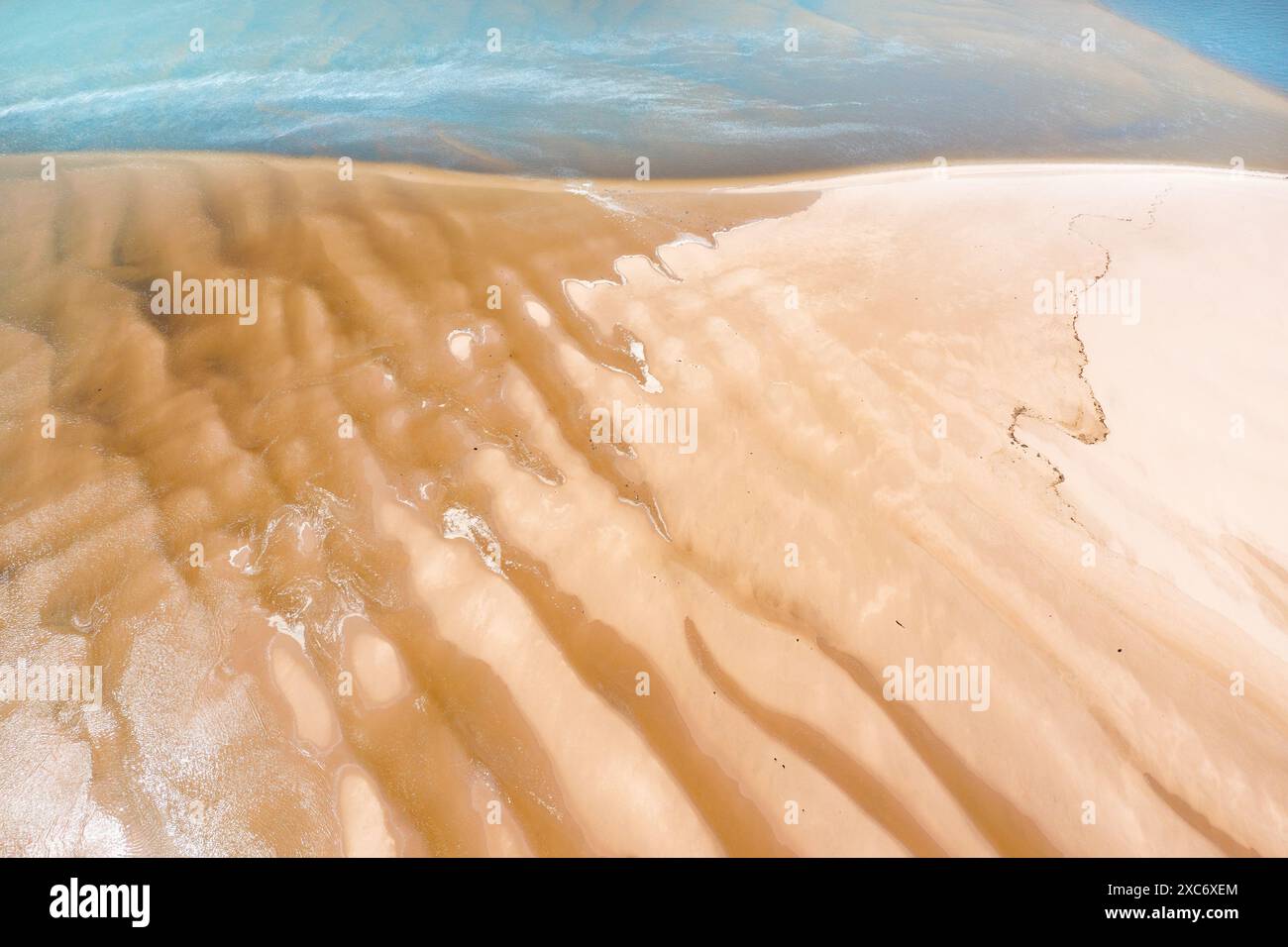 Aerial view of tidal ripples on a sand bar at Inverloch in Gippsland ...