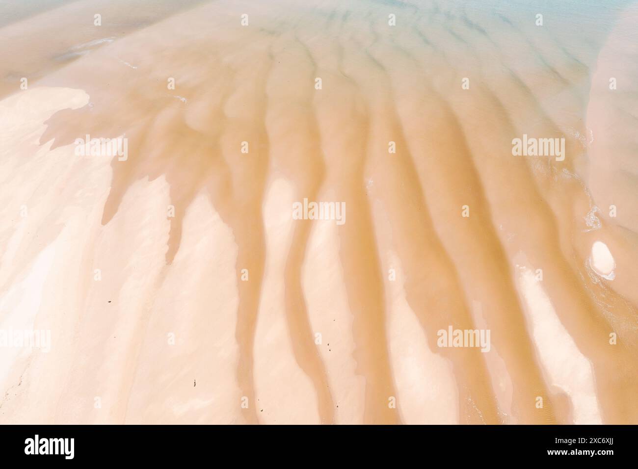 Aerial view of tidal ripples on a sand bar at Inverloch in Gippsland ...