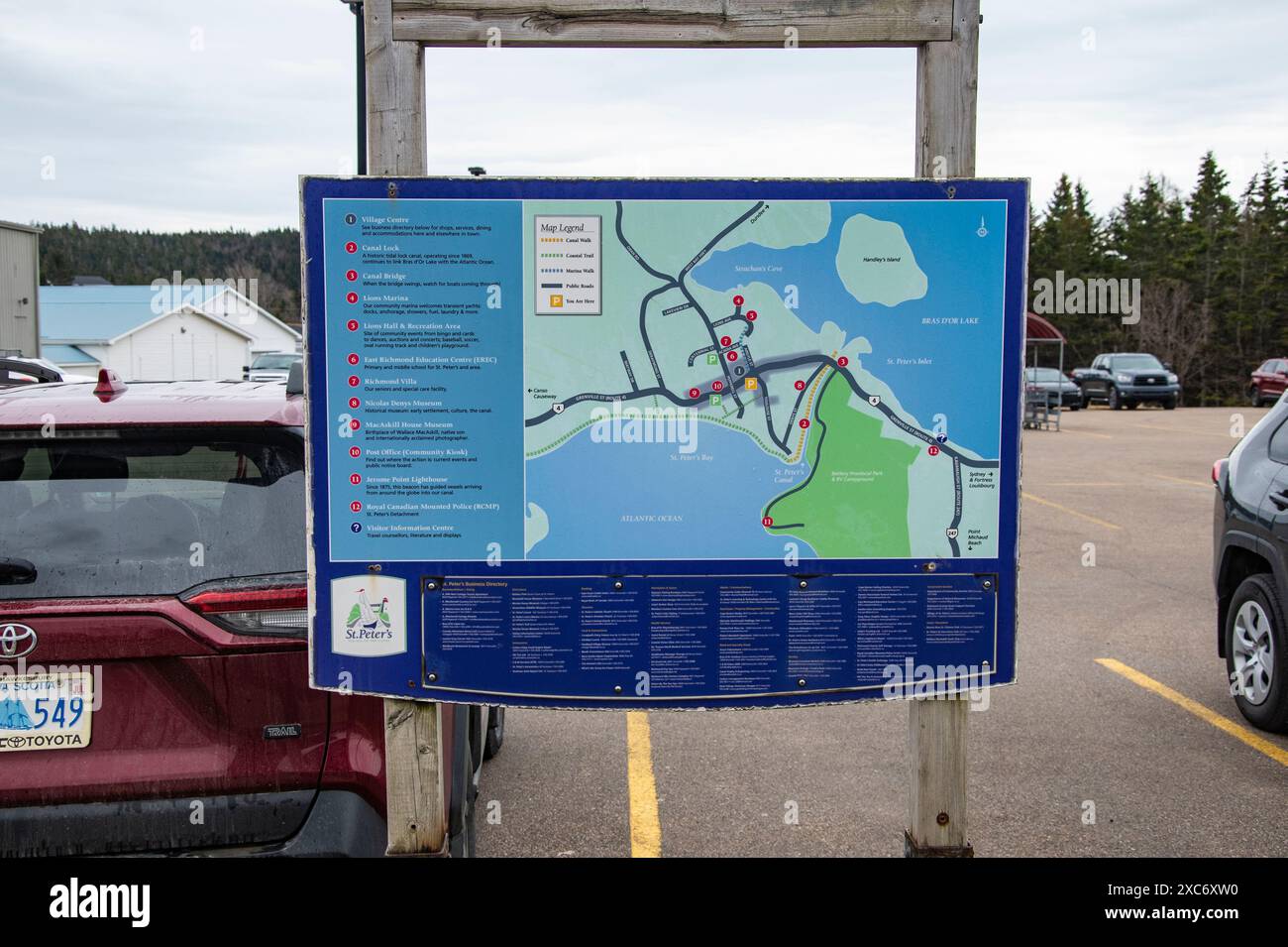 Information sign in downtown St. Peter’s, Nova Scotia, Canada Stock ...