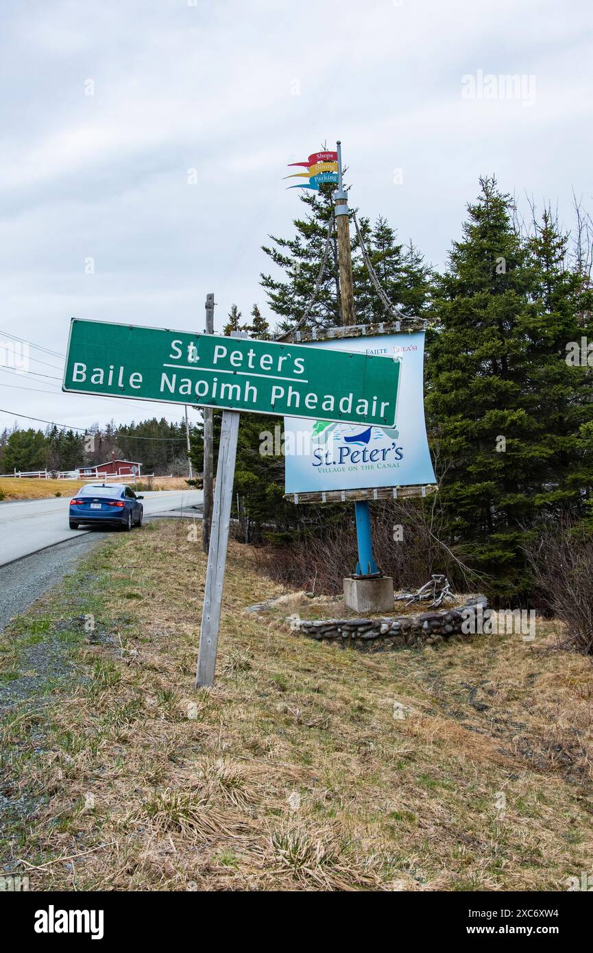 Welcome to St. Peter’s sign on NS 4 in Nova Scotia, Canada Stock Photo ...