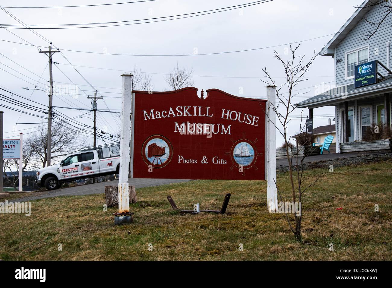MacAskill House Museum sign in downtown St. Peter’s, Nova Scotia ...