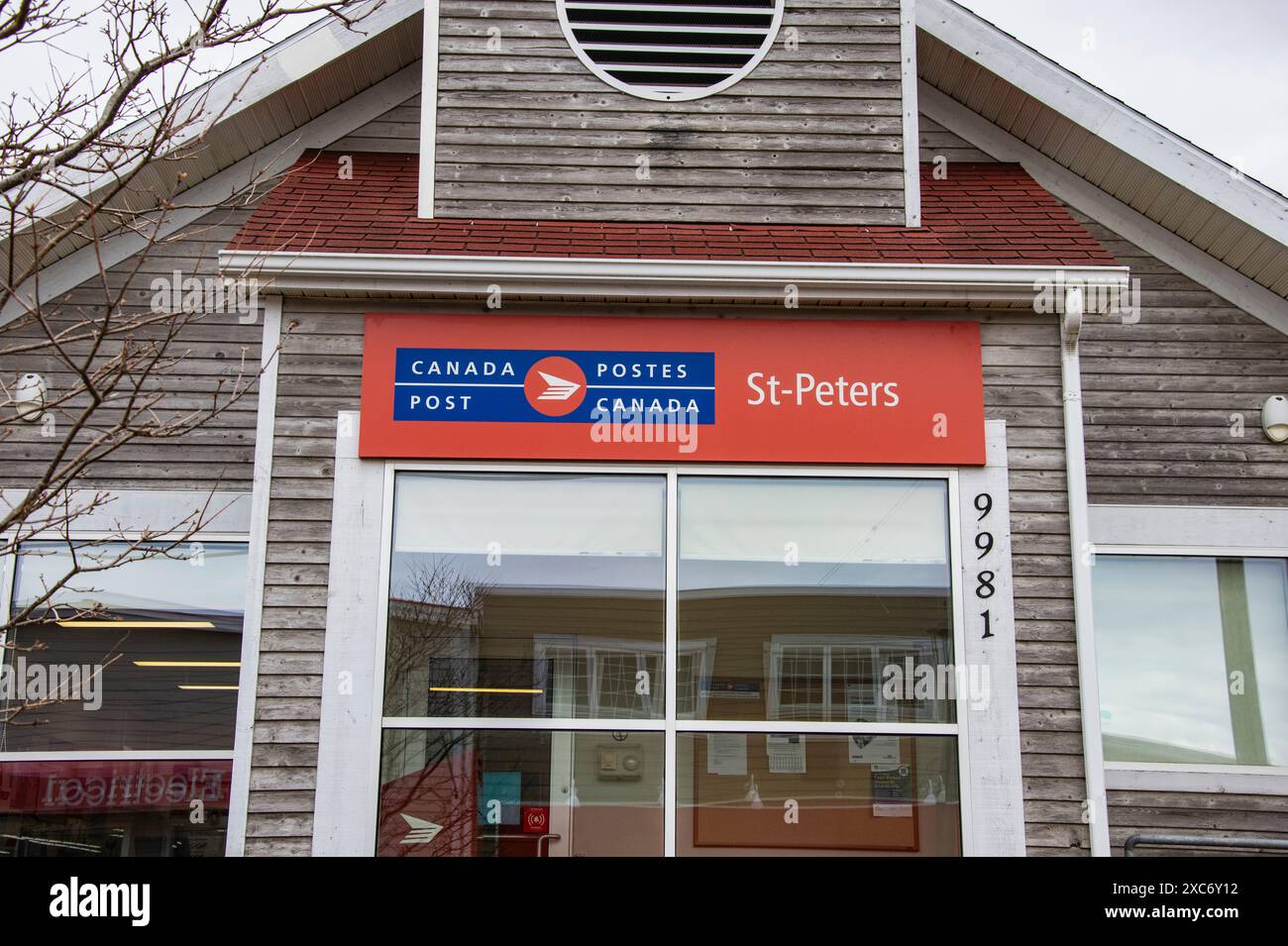 Post office sign in downtown St. Peter’s, Nova Scotia, Canada Stock ...