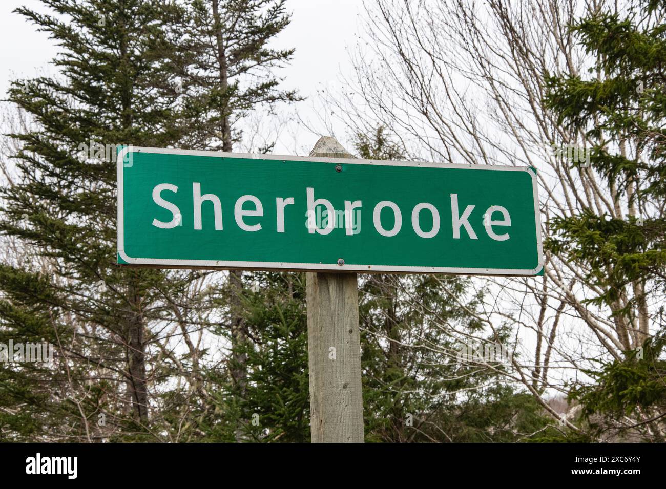 Welcome to Sherbrooke sign on highway 7 in Nova Scotia, Canada Stock ...