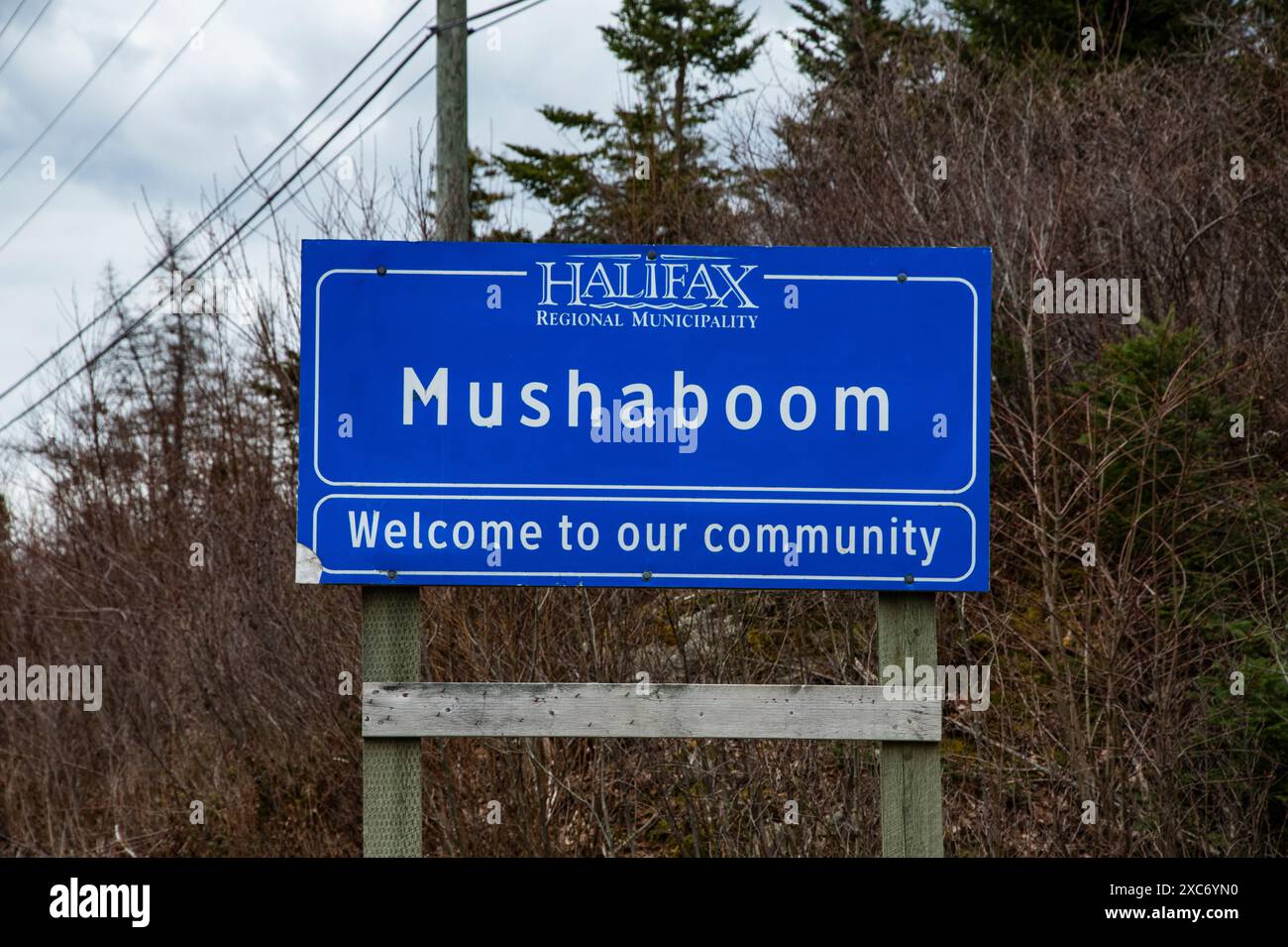 Welcome to Mushaboom sign on highway 7 in Nova Scotia, Canada Stock ...