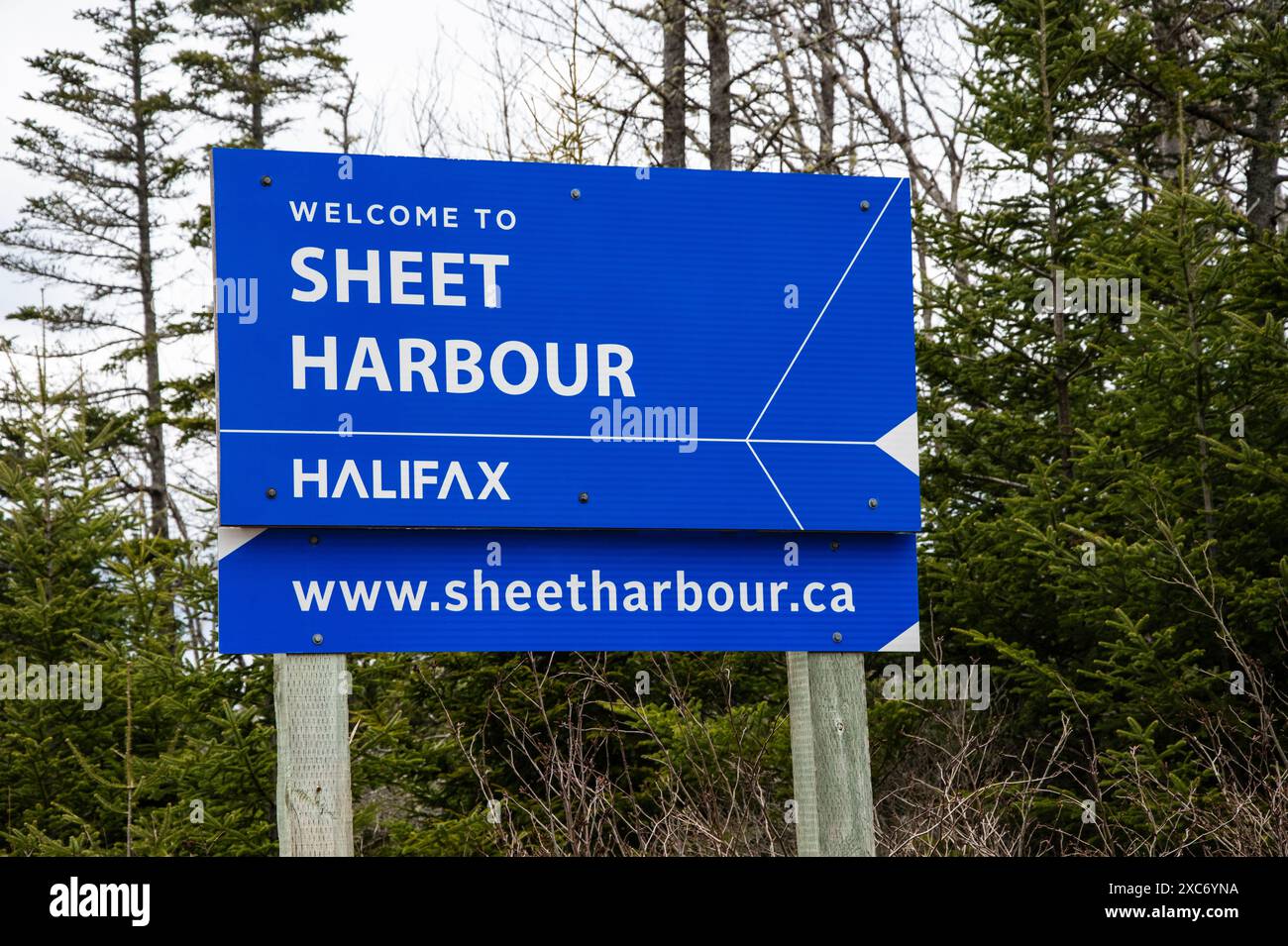 Welcome to Sheet Harbour sign on highway 7 in Nova Scotia, Canada Stock ...
