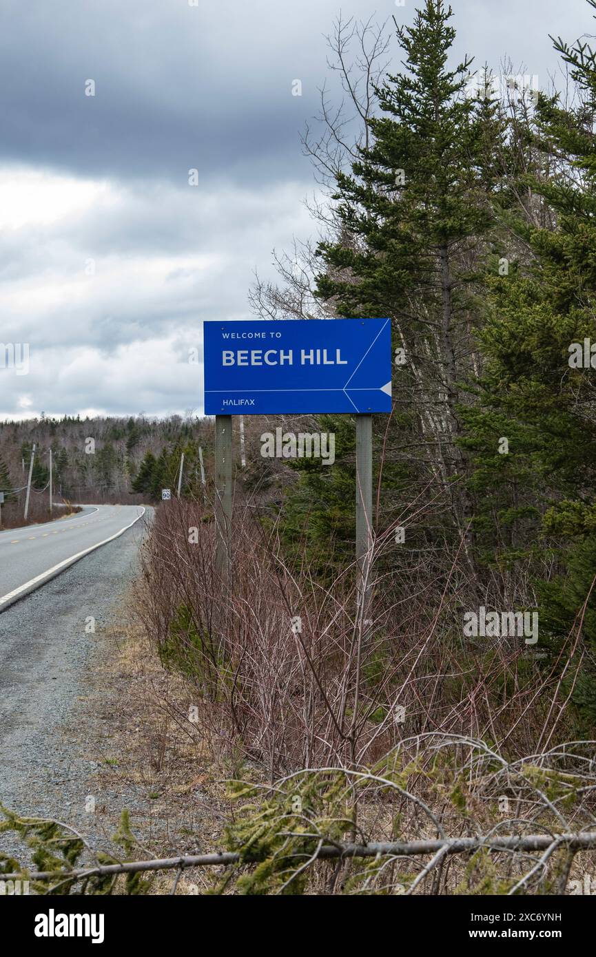 Welcome to Beech Hill sign on highway 7 in Nova Scotia, Canada Stock ...