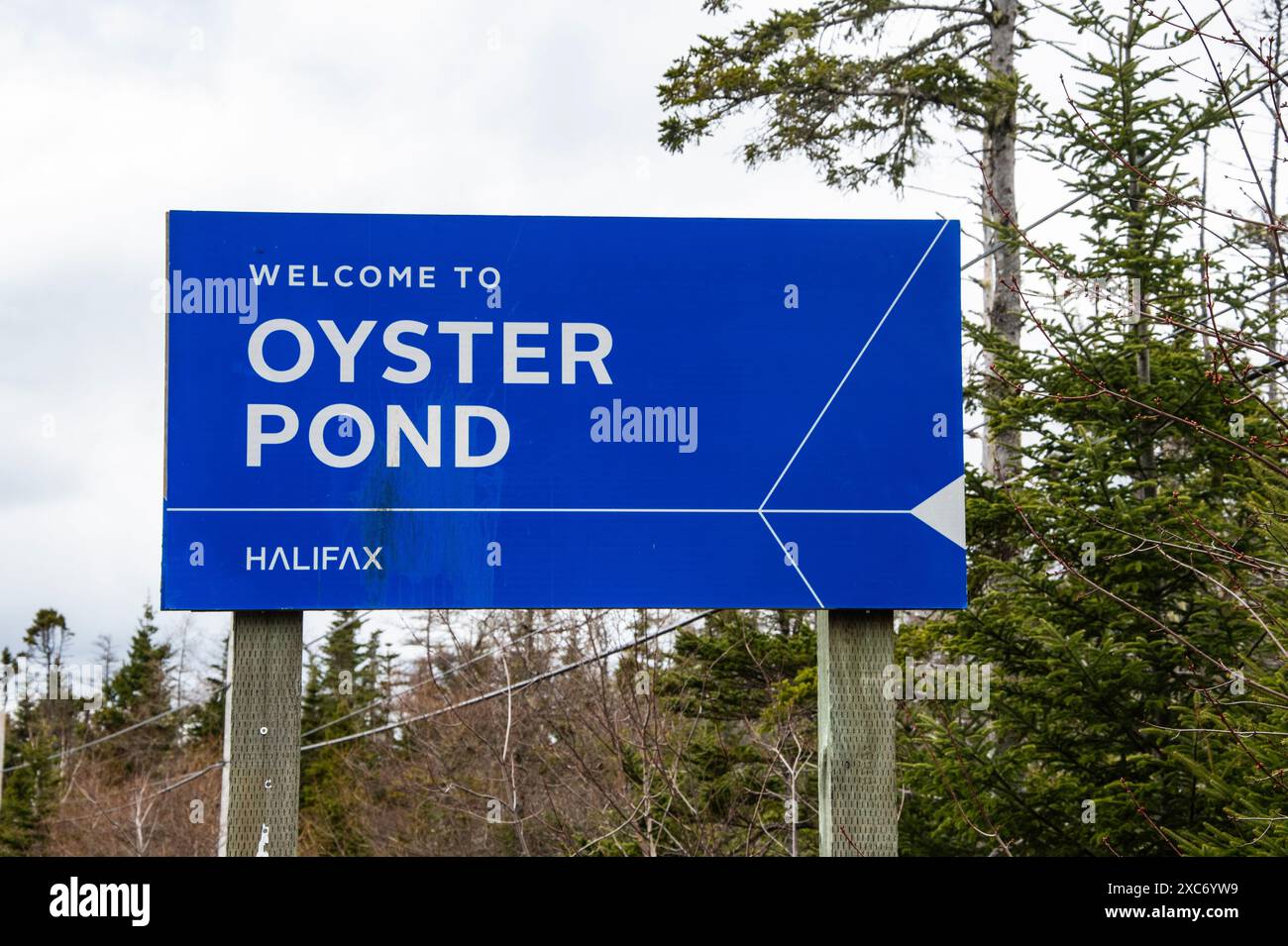 Welcome to Oyster Pond sign on highway 7 in Nova Scotia, Canada Stock ...