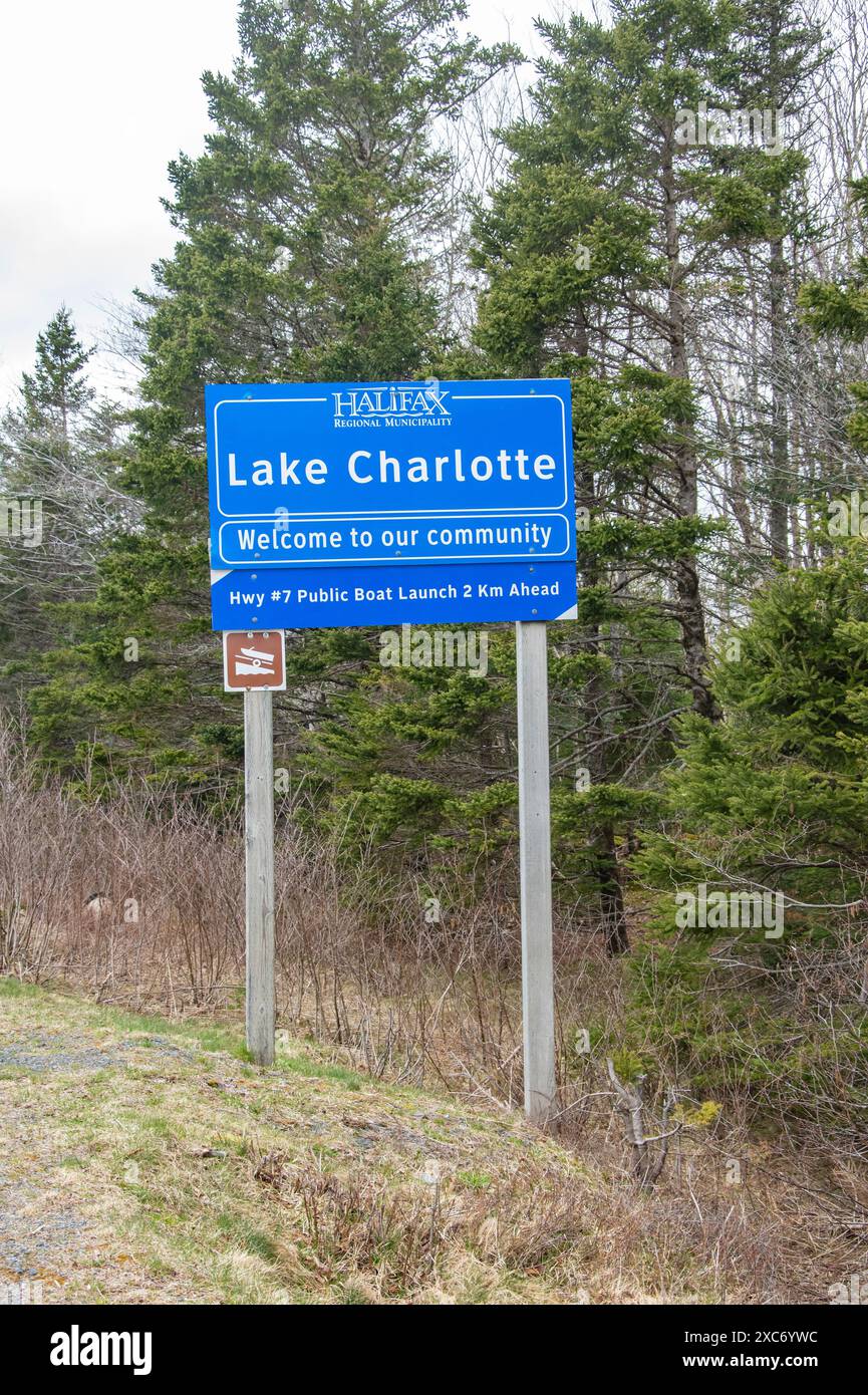 Welcome to Lake Charlotte sign on highway 7 in Nova Scotia, Canada ...