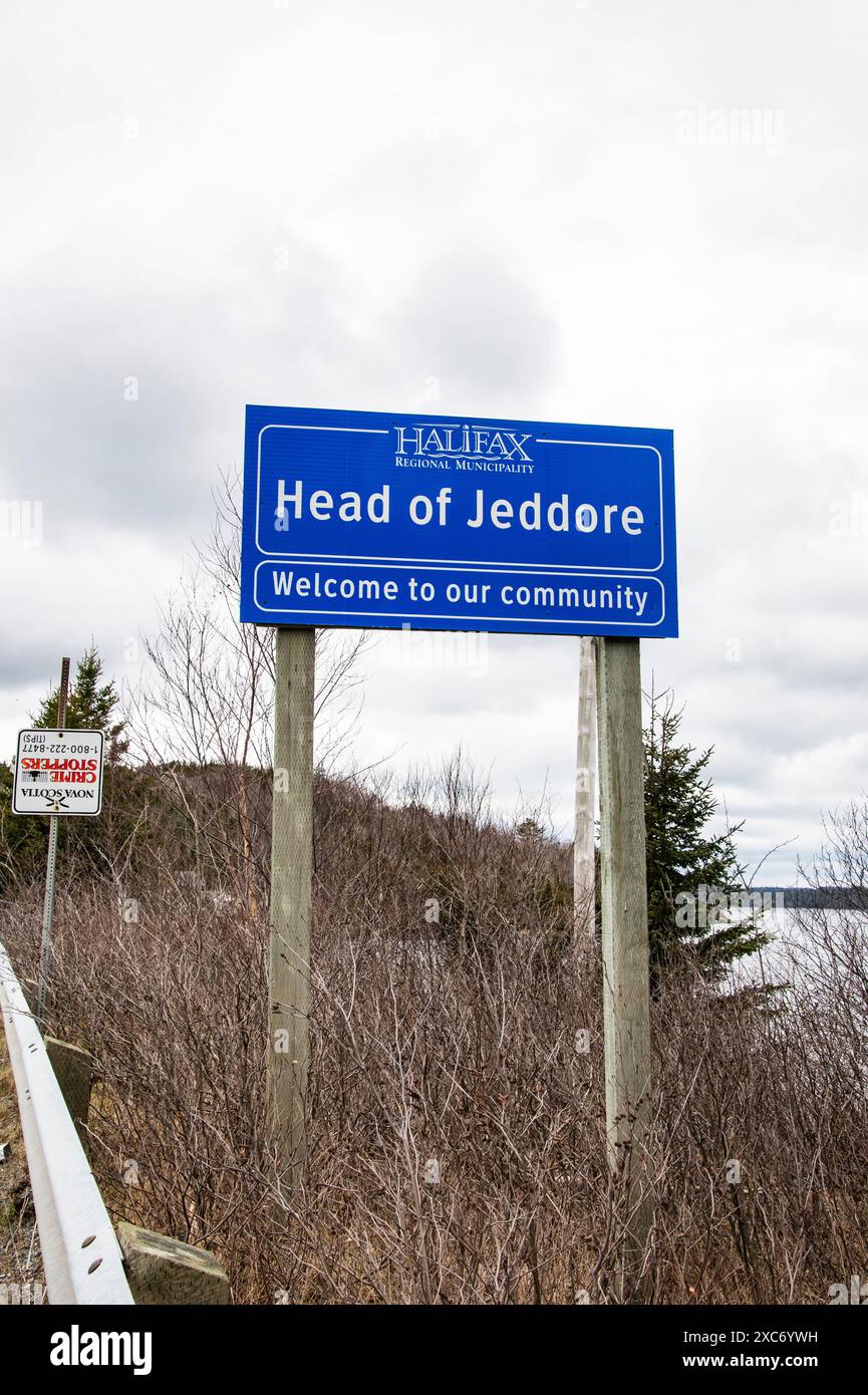 Welcome to Head of Jeddore sign on highway 7 in Nova Scotia, Canada Stock Photo - Alamy