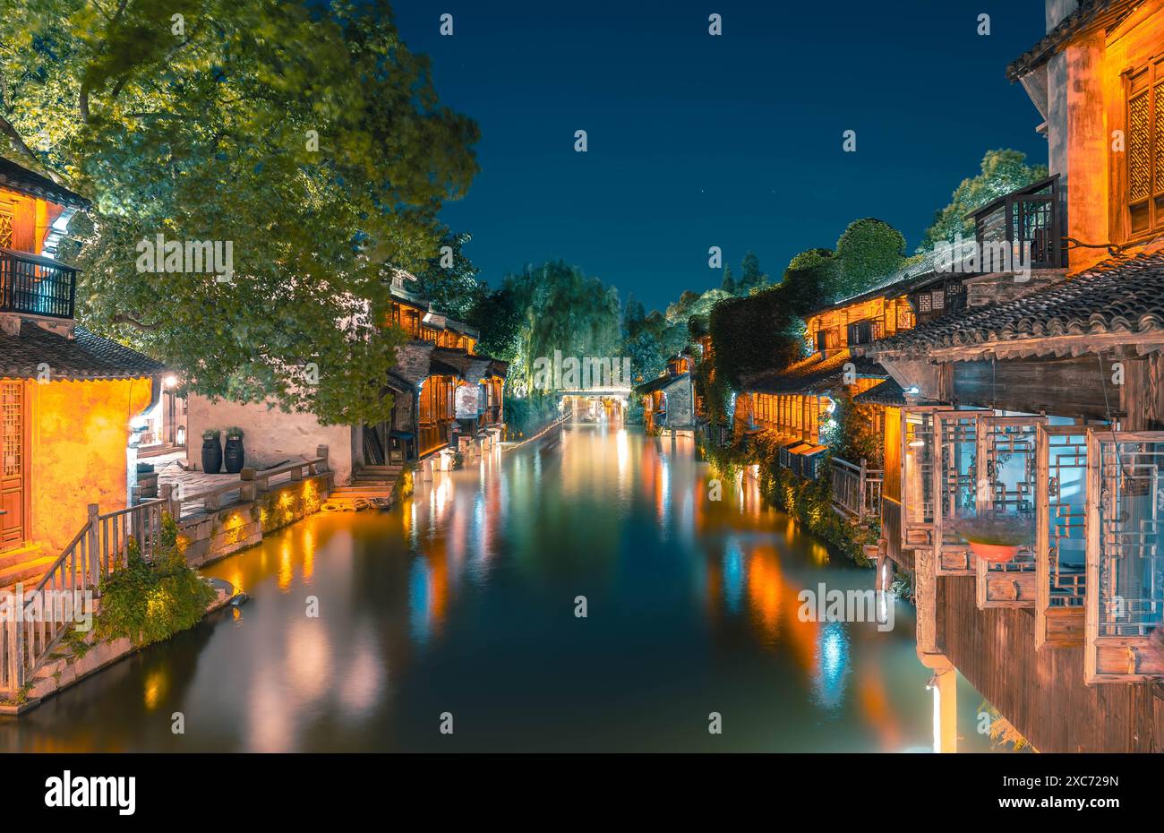 A Beautiful Historical Chinese water town at night Stock Photo - Alamy