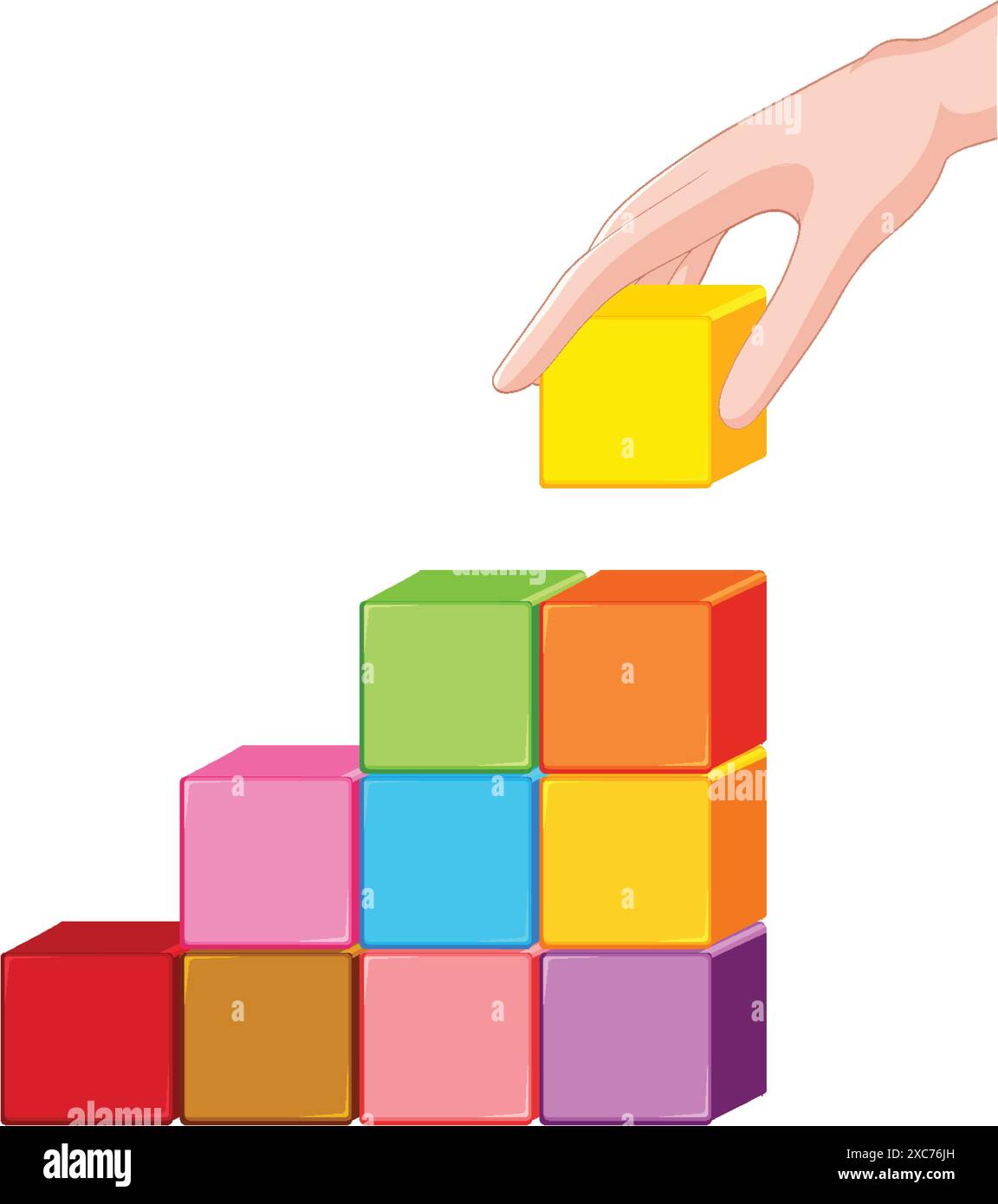 Hand stacking colorful blocks in ascending order Stock Vector Image ...