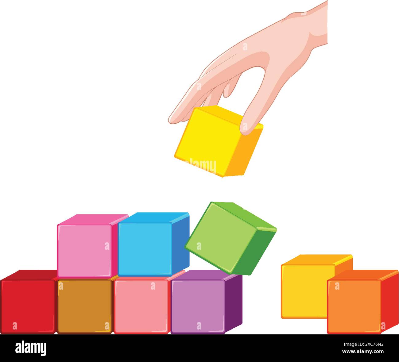 Hand placing colorful blocks in a stack Stock Vector Image & Art - Alamy