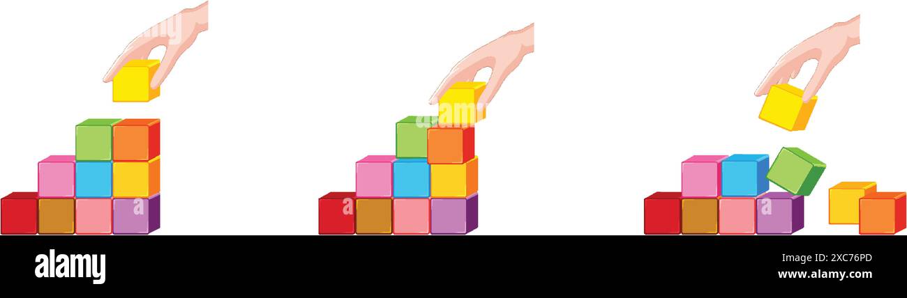Hand stacking colorful blocks in sequence Stock Vector Image & Art - Alamy