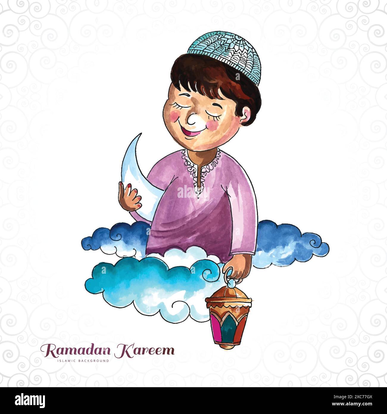Beautiful muslim boy holding lantern ramadan kareem card design Stock ...