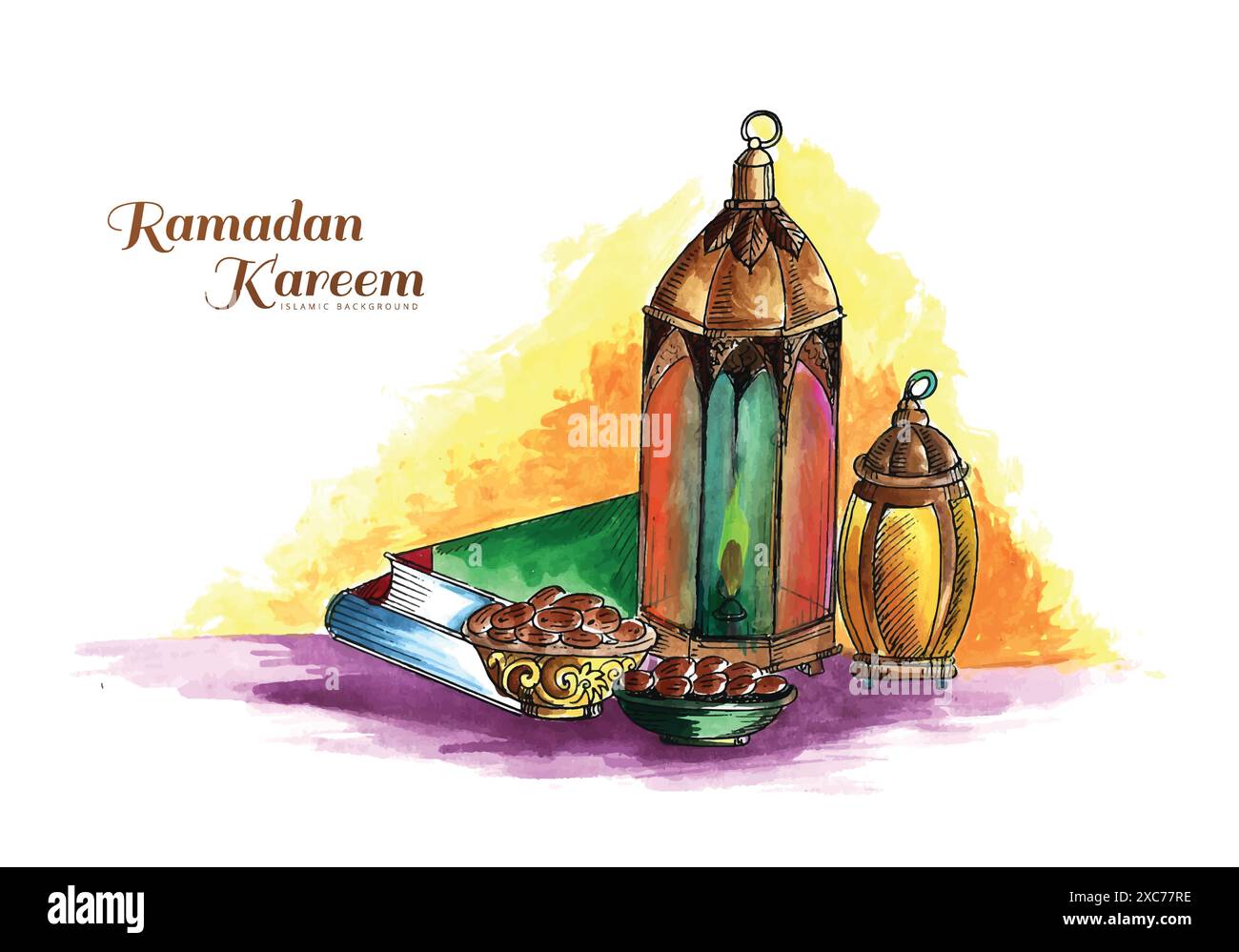 Hand draw arabic lamps ramadan kareem greeting card background Stock ...