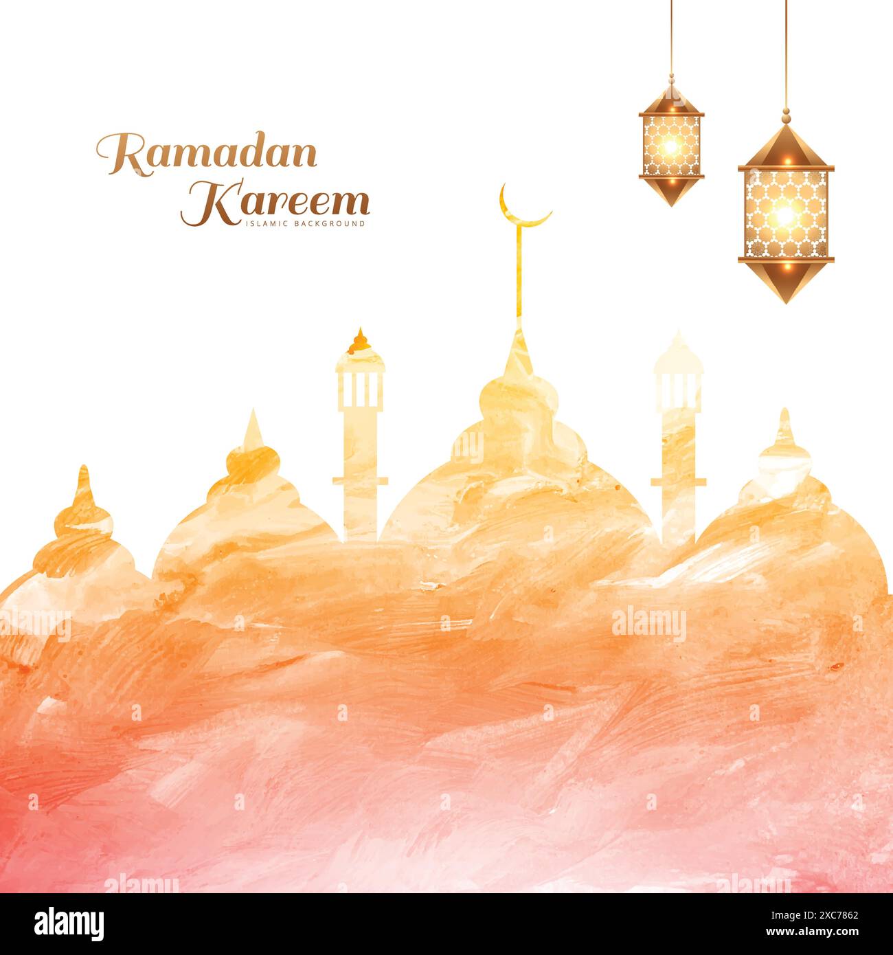 Islamic mosque watercolor texture with lamps ramadan kareem background ...
