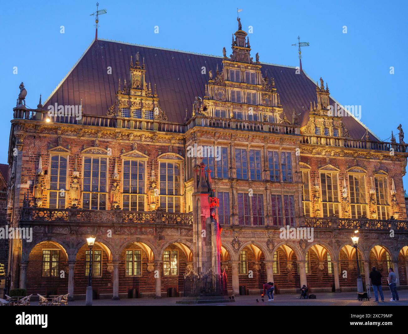Festively illuminated historic building with Gothic architecture at ...